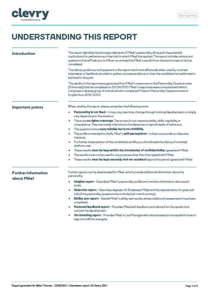 Interviewer Sample Report